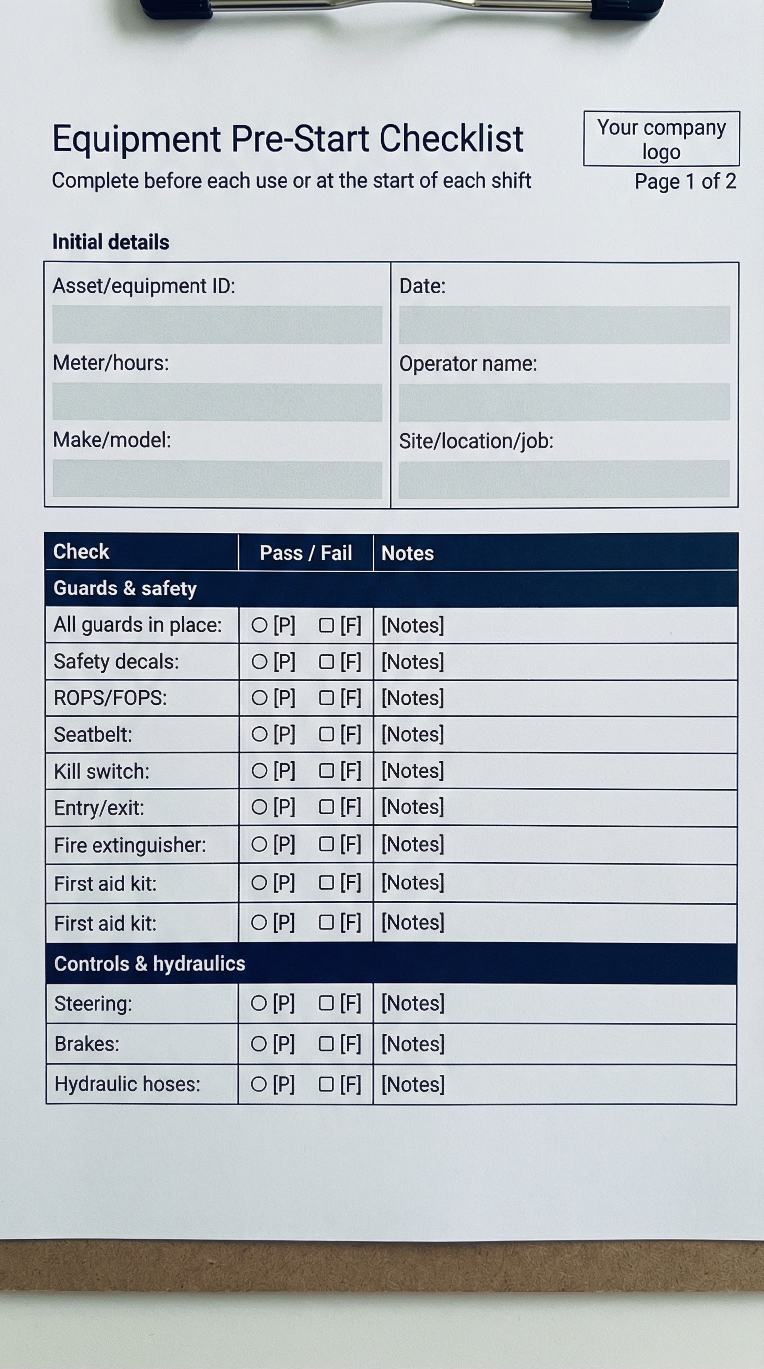 Free Equipment Pre-Start Checklist | MapTrack